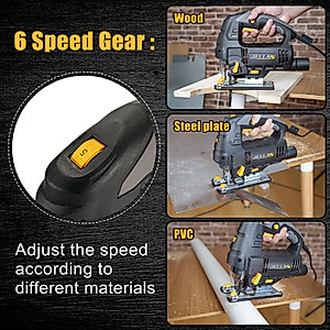 JigSaw, 6.7Amp Power Jig Saws with LED Light,10 Blades, 800-3000 SPM Jig Saw, 6 Variable Speed, 0°-45° Bevel Cutting, 4 Orbital Sets, 3M AC Cord