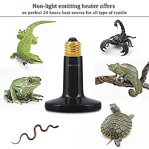 CRLight 100W 2 Pack Ceramic Heat Emitter Infrared Heat Lamp Bulb for Reptile Amphibian Pet Brooder Coop Chicken Lizard Turtle Snake Aquarium, No Light No Harm, ETL Listed, Black