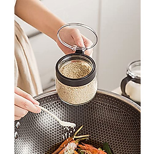 Glass Condiment Spice Jars,12oz/350 ml Condiment Jar Spice Container with Lids and Spoons and Tray,Clear Glass Condiment Canisters,3Pack Seasoning Box Bowl Set for Sugar Pepper,for Kitchen,Counter