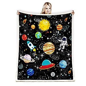 Juirnost Outer Space Blanket Kids Blanket for Boys Gifts Constellation Solar System Blanket Fleece Ultra Soft Galaxy Rocket Planet Blanket for Kids Birthday for Bed Couch Sofa Living Room Decor