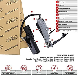 Modern Box Cutter, auto retract, blade vanishing technology, extra tape cutter at back, dual side edge guide, 1 blade depth setting, 2 blades and holster - Grey/Black Color 4500