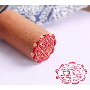 Fu Lu Shou Xi Pattern Wooden Stamp Cookie Press Cake Stamp Traditional Chinese Moon Cake Mold DIY Dessert Mold Maker for Mid-Autumn Festival Birthday Party Baby Shower,4 Pcs/Set