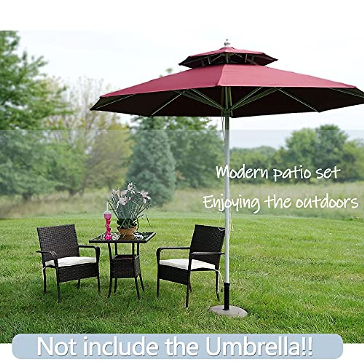 G GVM-US Outdoor Small Patio Table and Chairs Deck Furniture Set for 2, Wicker Glass Cafe & Dining Table Set for Bistro Balcony Lawn