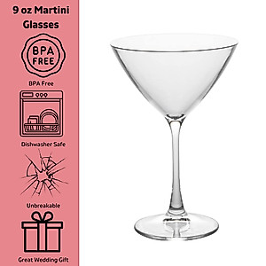 D'Eco Unbreakable 9 oz Stemmed Martini Glasses (Set of 8) - Reusable Shatterproof Espresso & Dirty Martini Glasses - Perfect for Hosting Parties & Entertaining - Mixed Drink & Cocktail Glasses Set