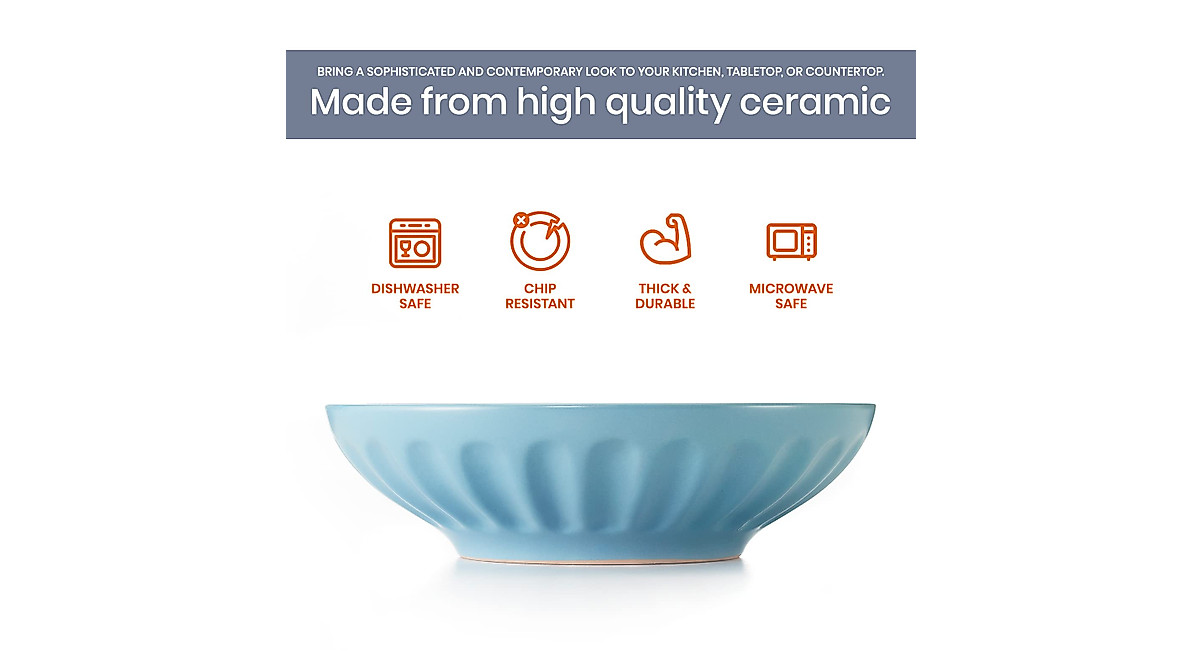 Elegant Capri Blue 4-Pc Ceramic Bowl Set - Durable & Chic