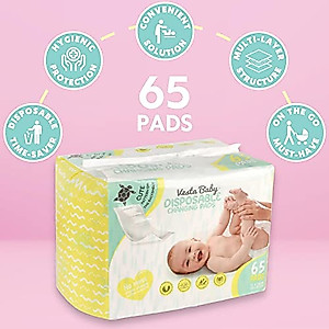Vesta Baby Disposable Changing Pads - Pack of 65 Soft Absorbent Leak Proof Pee Mats - White Portable Diaper Change Underpads for Bed & Table Protection - 15 x 20" Waterproof Liners