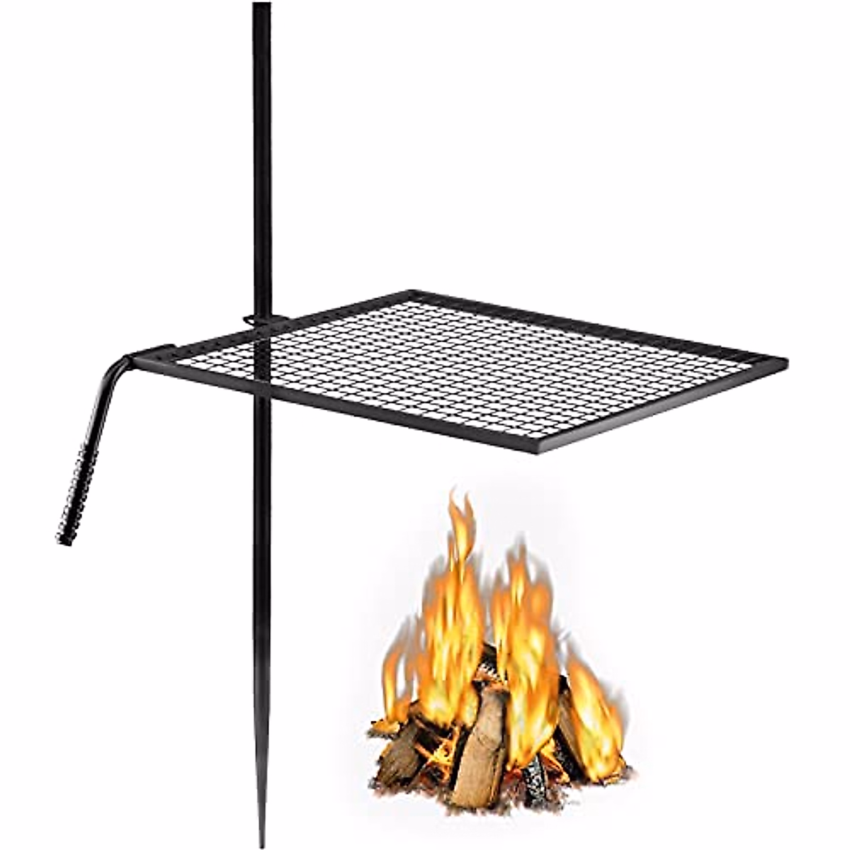 VEVOR Swivel Grill, Heavy Duty Steel Campfire Grill,Single Layer Open Fire Grill, 24" x 24" Campfire Swivel Grill with Heat Dissipation Handle, Campfire Grill Stake for Outdoor Open Flame Cooking
