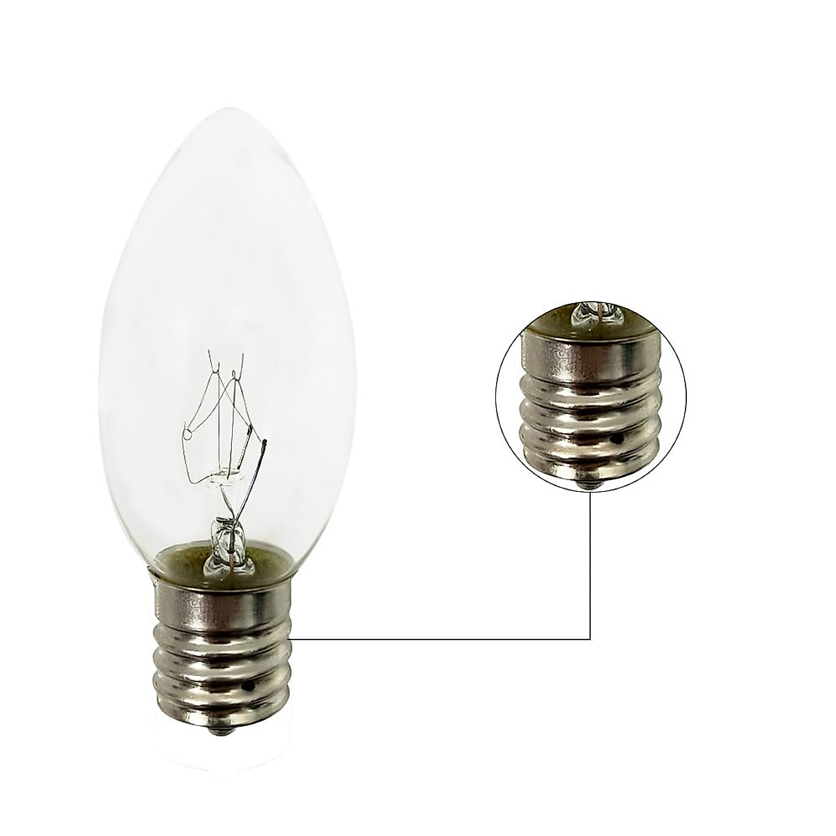 HUAZHQING 25 Pack 120V 7W Incandescent C9 Replacement Bulbs for Indoor and Outdoor Patio Decor, Clear Christimas Incandescent Light Bulbs for E17 Intermediate Screw Base Socket, Steady on Night Light