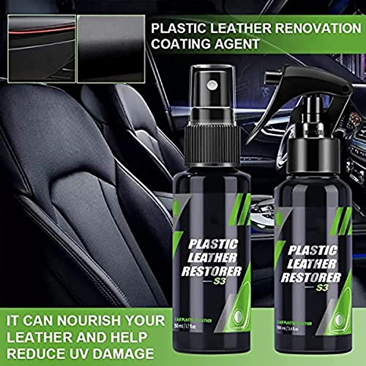 Shinex Leather & Plastic Restorer, Shinex Plastic Leather Restorer Spray, Shinex S3 Leather and Plastic Restorer, Plastic Restorer for Cars,Car Exterior Refurbishment Cleaning Agent (2PCS,100ML)