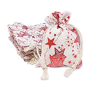 12pk - 8x10 Cotton Canvas Muslin Gift Bags with Drawstring for Presents, Party Favors, Samples (Red Stars, Large) by TheDisplayGuys