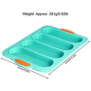 WOOXGEHM Silicone Bread Pan Baking Tray, for Baking French Baguette/Hot Dog Bun Mould, 4 Grooves, Non Stick Easy to Clean Heat Resistant Silicone Bread Pan, Kitchen Tools(Green)