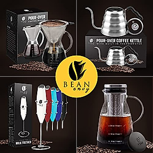 Bean Envy Pour Over Coffee Kettle - 40 oz, Stainless Steel, Gooseneck Coffee and Tea Kettle with Thermometer and Ergonomic Handle