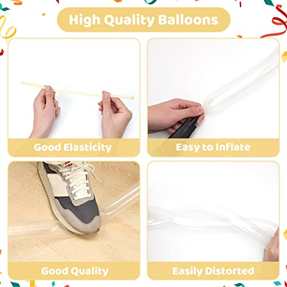 RUBFAC Clear 260 Balloons, 100pcs Transparent Long Balloons Twisting Balloons for Party Balloons Garland Animals Modeling, Birthday, Wedding, Party Decorations