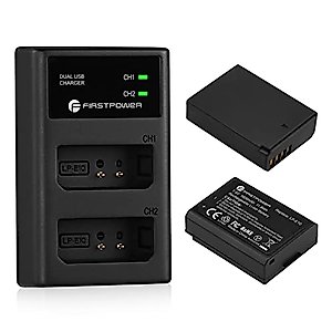 FirstPower LP-E10 Battery (2-Pack) and Dual USB Charger Compatible with Canon EOS Rebel T3 T5 T6 T7 T100 Kiss X50 X70 X80 X90 1100D 1200D 1300D 1500D 4000D Digital Cameras