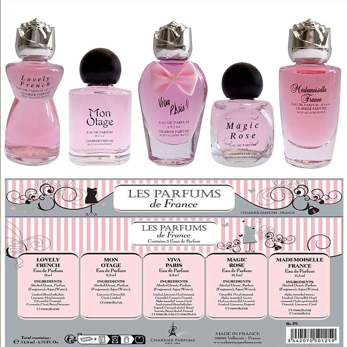 Charrier Parfums - 5 Eaux de Parfum Gift Set - 'Collection Fashion' - 49.7 ml - Made in Provence, France