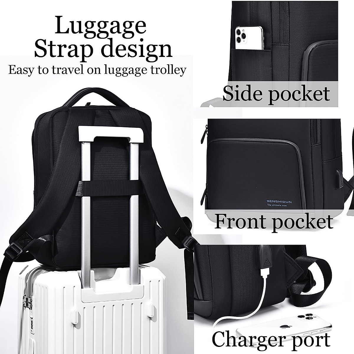 Kamlui Laptop Backpack for Men Black with Laptop Compartment Computer Case Laptop Bag