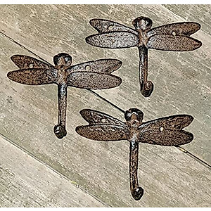 MIABE Hooks Supplies for 3 Cast Iron Dragonfly Towel Hanger Coat Hat Hooks, Key Rack Garden Hook for Farmhouse Decor Door Wall Hangers.
