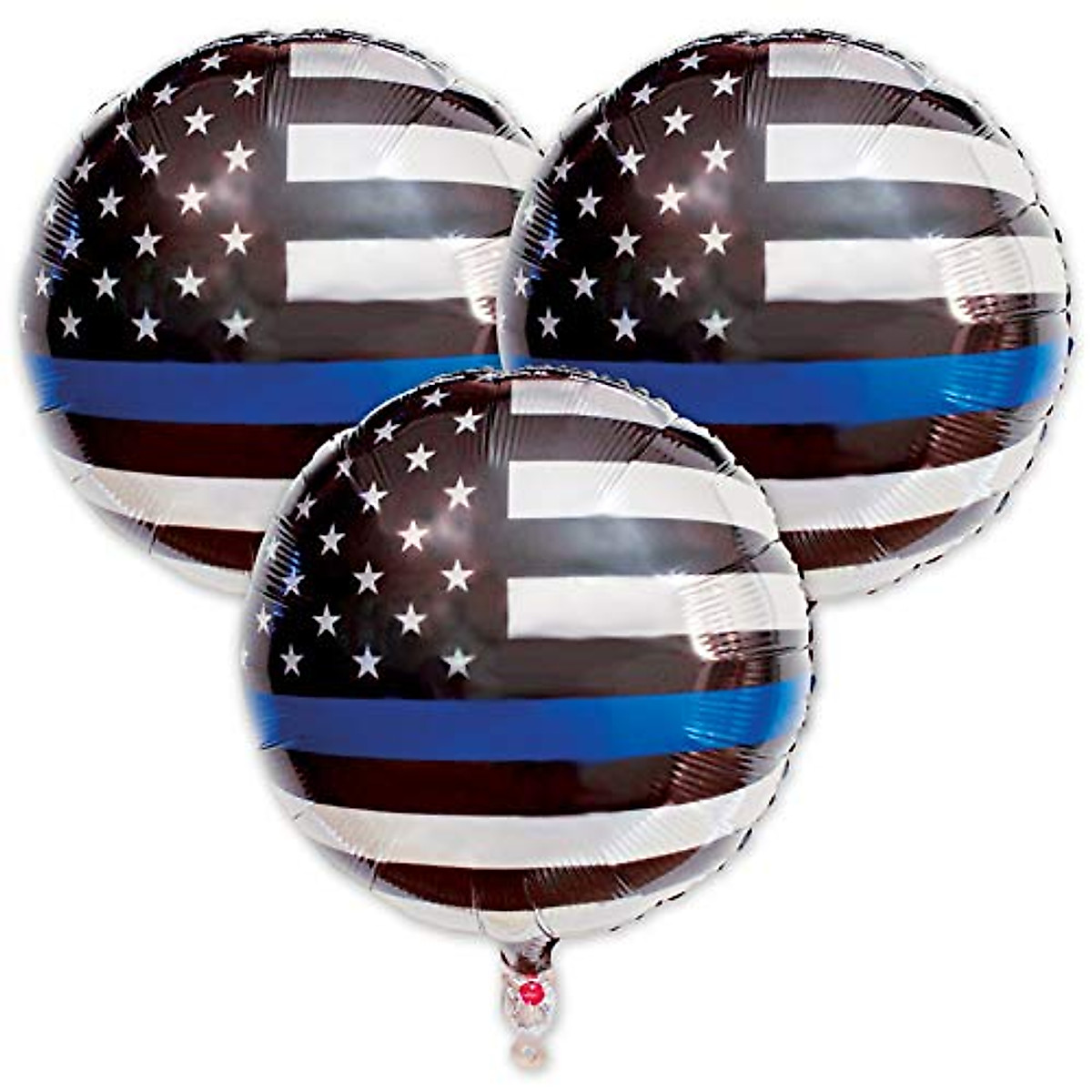 Havercamp’s Police-Thin Blue Line Balloons (3 Pcs.)! 18” Round Mylar Balloons.