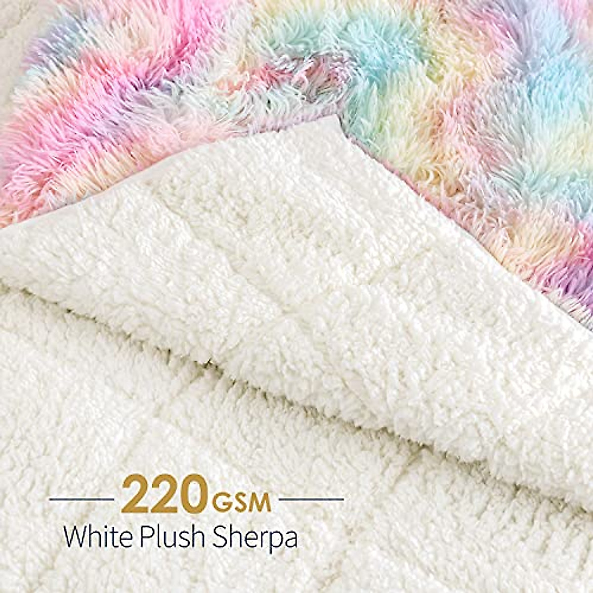 Mr. Sandman Faux Fur Weighted Blanket Queen Size 15 lbs, Luxury Elegant Long Fur Weighted Blanket Throw for Bed Sofa, Super Soft Warm Sherpa Reverse Heavy Blanket - 60"×80", Rainbow