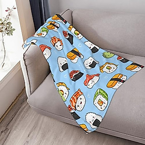 Sushi Cute Pattern Blanket, Soft Blankets Flannel Bed Throw Cozy Lightweight Plush Gifts for Women Men Boys Girls Kids Sofa Couch Bedroom Living Rooms Warm All Season, Home Decor, Small 50"x40"