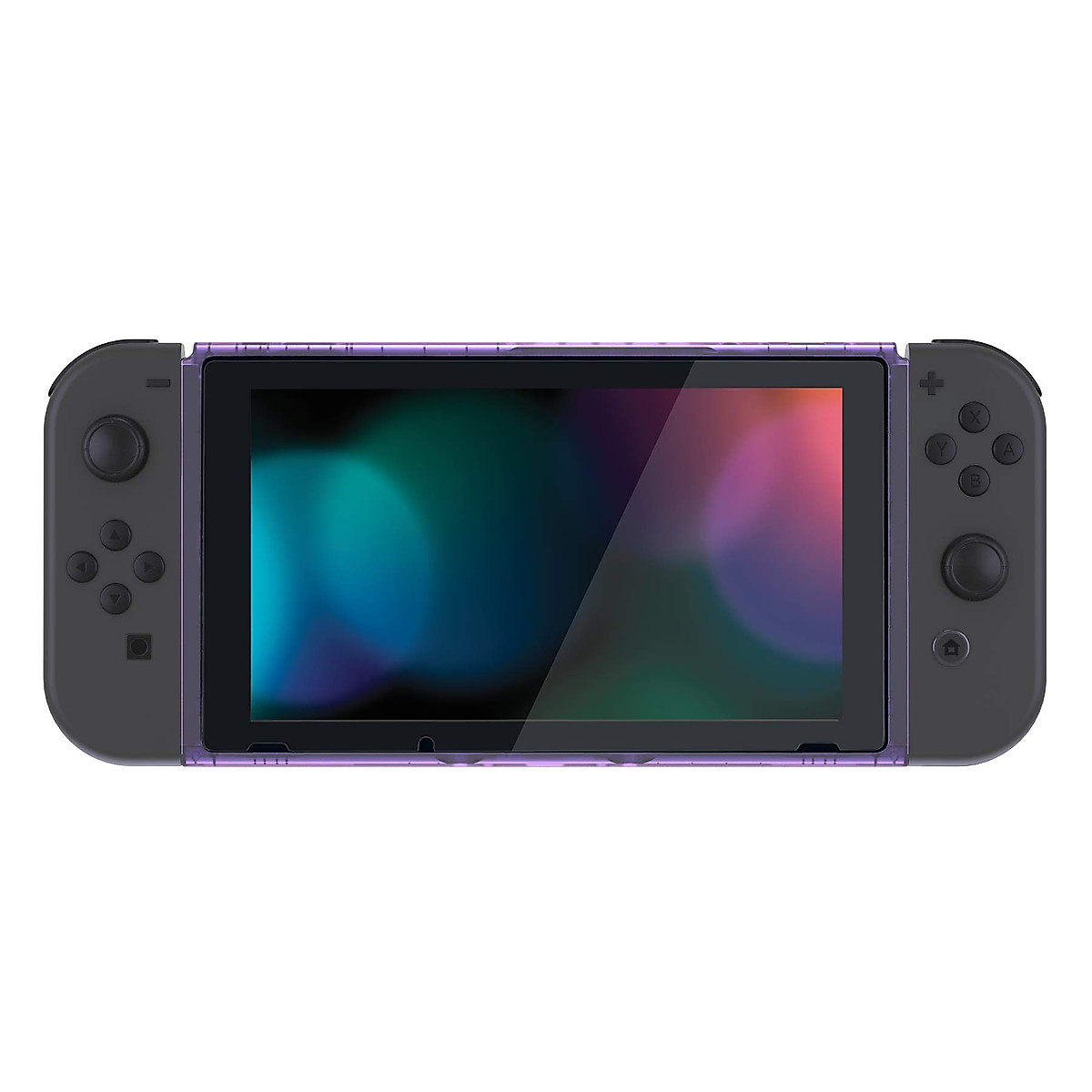 eXtremeRate Clear Atomic Purple DIY Housing Shell for Nintendo Switch Console, Replacement Faceplate Front Frame for Nintendo Switch Console w/Volume Up Down Power Buttons - Console NOT Included