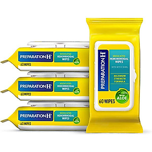 Preparation H Hemorrhoid Flushable Wipes with Witch Hazel for Skin Irritation Relief - 60 Count (Pack of 4)