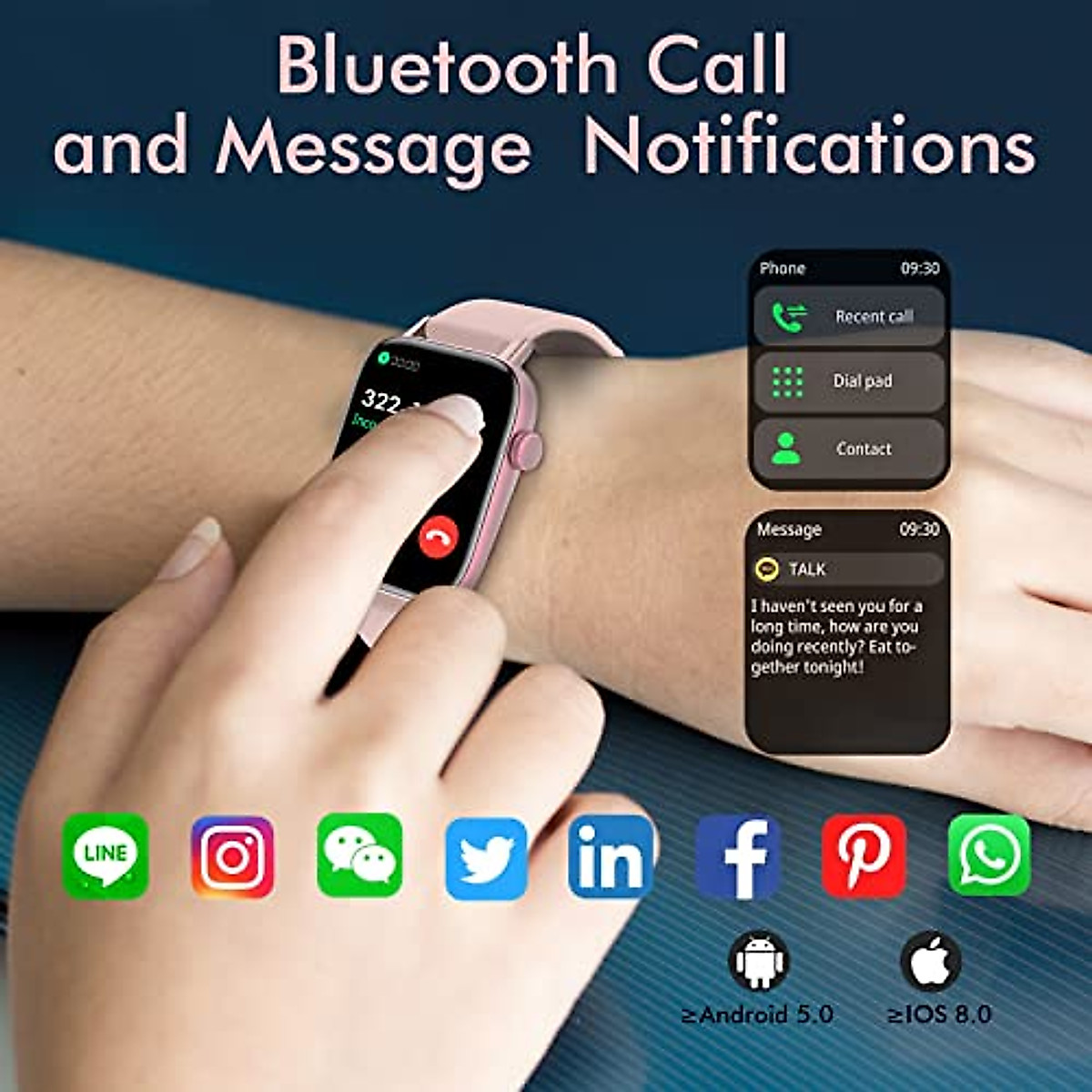 Smart Watch for Women Men (Answer/Make Calls), 1.9" Smartwatch Fitness Tracker for Android iPhone, Waterproof Sport Digital Watches, Blood Pressure Heart Rate Monitor Step Counter Sleep Tracker-Pink