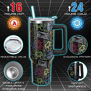 puhnhsv 40 oz Gaming Tumbler With Handle and Straw, 30oz Insulated Stainless Gaming Tumbler Coffee Travel Mugs Cup Water Bottle Game Lovers Gifts for Men Boys