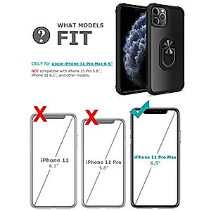 GREATRULY Kickstand Case for iPhone 11 Pro Max 6.5 Inch (2019),Drop Protection Clear Case,Slim Phone Cover Shell,Soft Bumper + Hard Back + Ring Stand Fits Magnetic Car Mount,Black