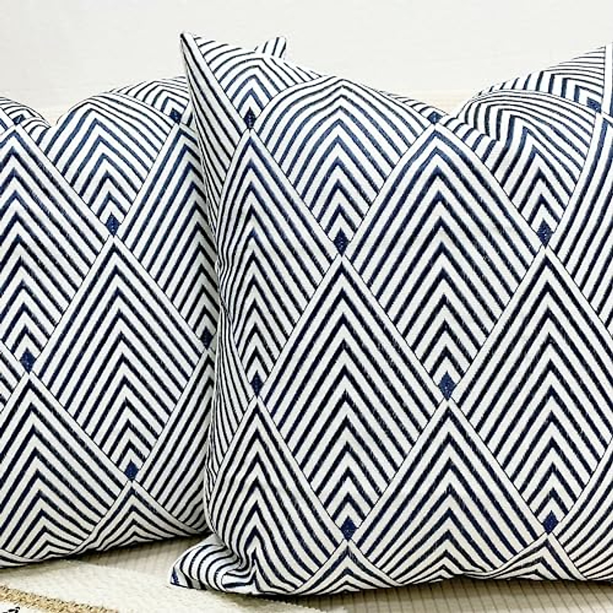Slow Cow Pack of 2 Embroidery Throw Pillow Covers, Geometric Diamonds Navy Decorative Throw Pillow Cases for Sofa 18 x18 Inches