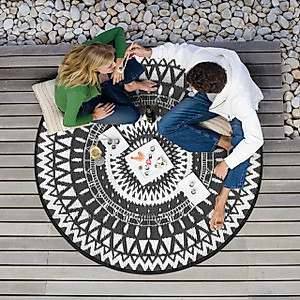NUU GARDEN Round Outdoor Rug for Patios Plaid Reversible Patio Rug, Plastic Straw Indoor and Outdoor Round Rug for Outdoors, RV, Backyard, Deck, Picnic, Beach, Trailer, Camping, 5 * 5 ft