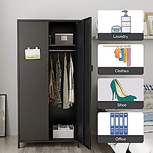 MIOCASA Steel Storage Cabinet Metal Locker 2 Door Wardrobe Armoire Closet with Hanging Rod for Bedroom, Changing Room, Laundry Room, Office