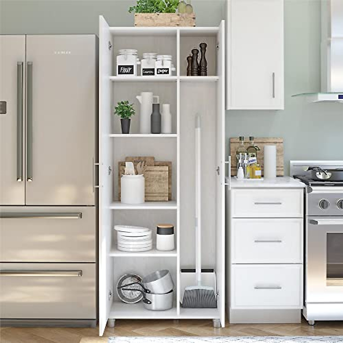 SystemBuild Evolution Camberly Tall Asymmetrical Cabinet in Ivory Oak