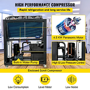 VEVOR Water Chiller 6Ton Capacity, Industrial Chiller 6Hp, Air-Cooled Water Chiller, Finned Condenser, w/Micro-Computer Control, Stainless Steel Water Tank Chiller Machine for Cooling Water