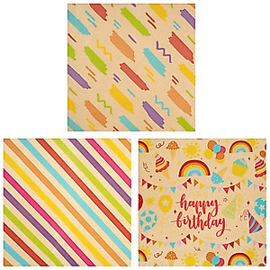 RUSPEPA Wrapping Paper Rolls with Tags and Jute String - Mini Roll - 17 inches x 10 feet per Roll, Total of 3 Rolls, Birthday