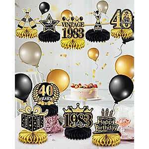 9 Pcs 40th Birthday Decoration for Men Women Happy 40th Birthday Table Decorations Cheers to 40th Honeycomb Centerpieces 1983 Birthday Party Decorations Black and Gold 40th Birthday Party Favors