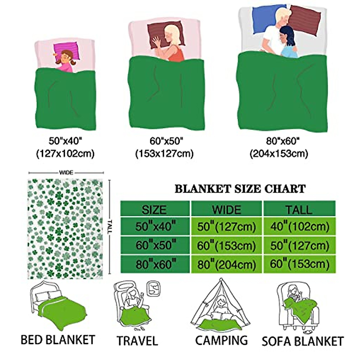 Abaysto Flannel Throw Blanket St Patricks Day Blanket for Kids Lucky Spring Green Clover Shamrock Cozy&Soft Plush Blankets for Bed Couch Living Room Sofa Chair 40"x50"
