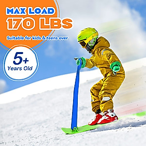 GYMAX Snow Scooter, Fold-Up Snowboard Kick Scooter W/Grip Handle, Cold Resistance Anti-Slip Winter Toy for Use on Snow, Grass, Sand for Age 5+ (Green)