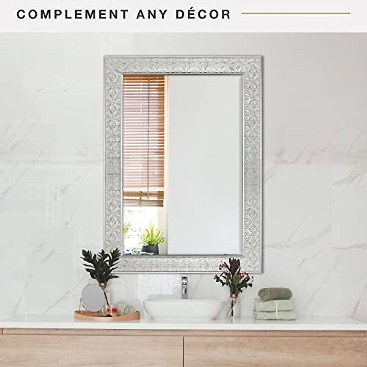 MCS 24x36 Inch Stamped Medallion Wall Mirror, 32x44 Inch Overall Size, Champagne Silver (47700), 32 by 44-Inch