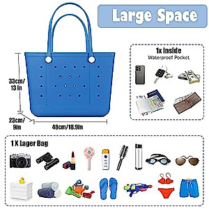 MYHOZEE Beach Bag Large Rubber Tote Bag With Holes,for Women，Washable Open Tote Handbag Waterproof Tote Swim Bag for Beach Pool Sports Market Outdoor shopping