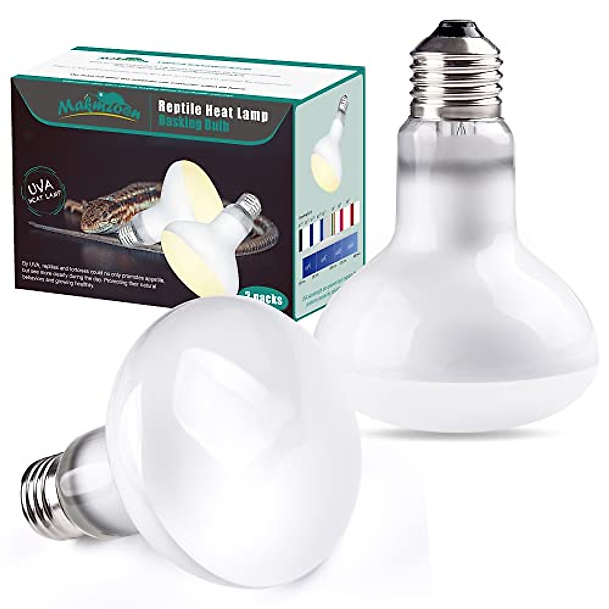 Makmzoon 2Pack Reptile Heat Lamp Bulb,75W UVA Basking Spot Lamp of Bearded Dragon,Heat Bulbs for Reptiles,Reptile Basking Spot Bulb,Sun Heat Bulb for Bearded Dragon Turtle Tortoise