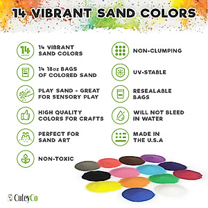 CuteyCo Crafty Sand Pack - 14 Colors: 15 lbs of Vibrant Craft Sand & Play Sand