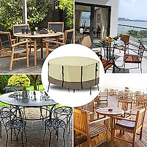 Ogrmar Patio Furniture Cover, Round Outdoor Waterproof & Sun Resistant Table Set Cover,Beige and Brown (96 x 27.5 inch)