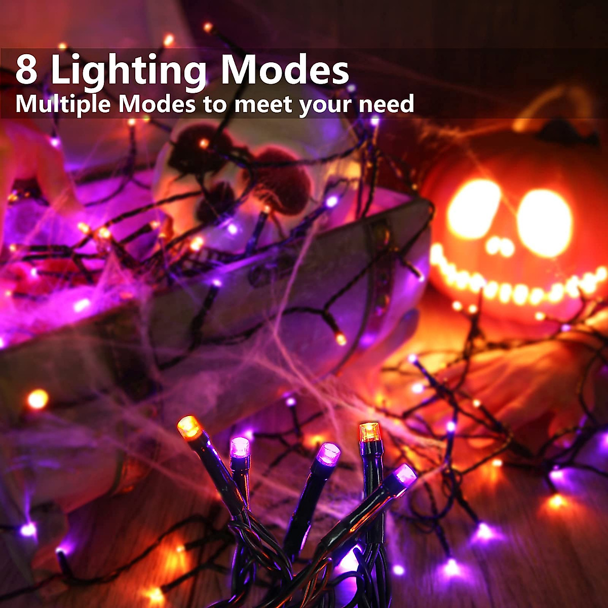 Joomer Orange Purple Halloween Lights 82FT 200 LED Connectable Halloween String Lights with 8 Modes Timer Waterproof Plug-In Orange Purple String Lights for Indoor Outdoor Halloween Decorations
