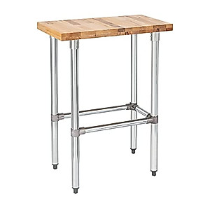 DuraSteel US Maple Top Work Table - 24 x 12 x 35 Inch Commercial Butcher Block Wooden Workbench with Open Base Stabilizing Leg Cross Braces - Fits Restaurant, Warehouse, Home, Kitchen, Garage