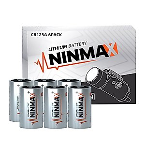 NINMAX® CR123A 3V Lithium Battery 6 Pack, No.1 1700mAh 3 Volt High Power 123A Lithium Batteries for High-Intensity Flashlights, Home Security Devices, and More
