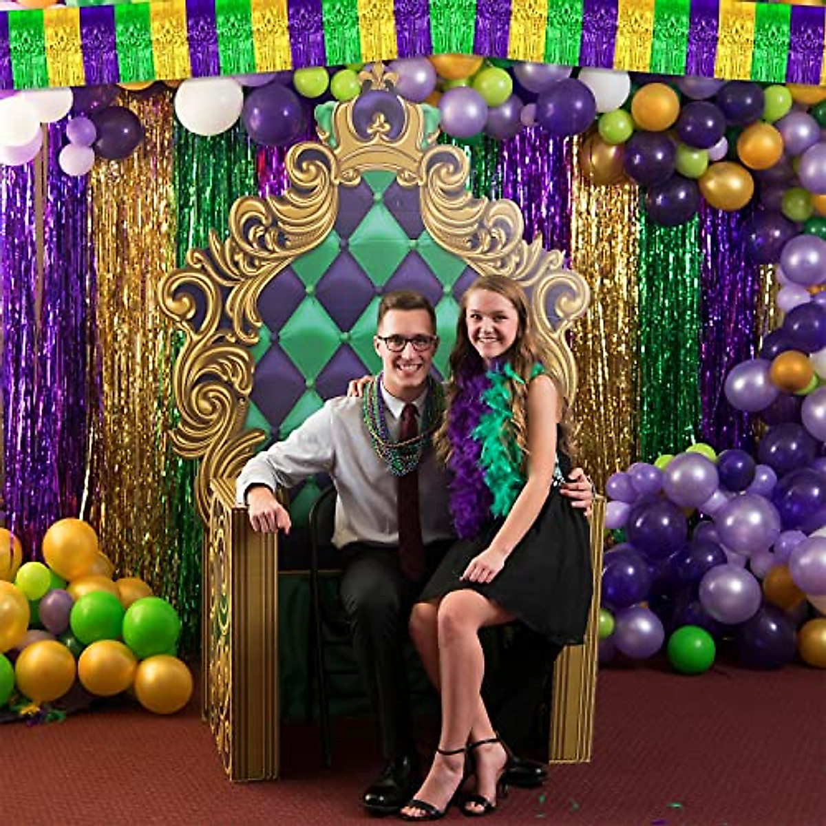 6 Pack 10 Feet Mardi Gras Foil Fringe Garland Metallic Tinsel Streamers Banner Wall Hanging Backdrop for Parade Floats, Bachelorette, Wedding, Birthday, Carnival Party Decorations(Gold Green Purple)