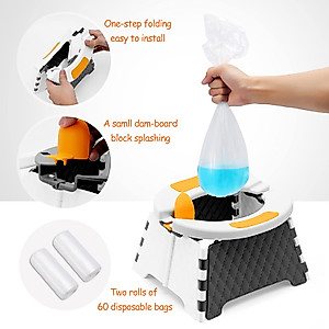 Toddler Portable Potty Training Seat for Kids Baby Foldable Toilet Child Travel Potty in Car Camping Potty Chair Seat for Indoor Outdoor, with 60 Disposable Bags