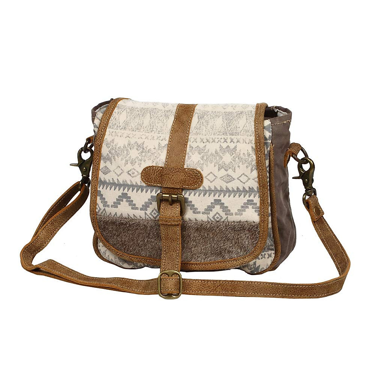 Myra Bag Patterns Flapover Upcycled Canvas and Cowhide, Brown, Size One Size, 7