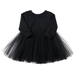 Baby Girls Black Dress Tutu Long Sleeves Ruffle Tulle 9-48m (24-36m, Black)